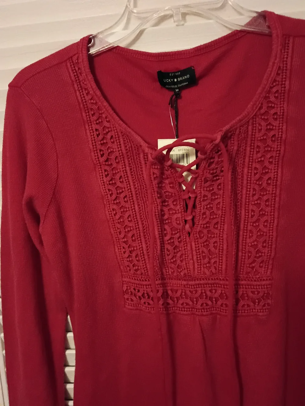 Lucky Brand | Tops | Lucky Brand Red Laceup Long Sleeve Top | Poshmark